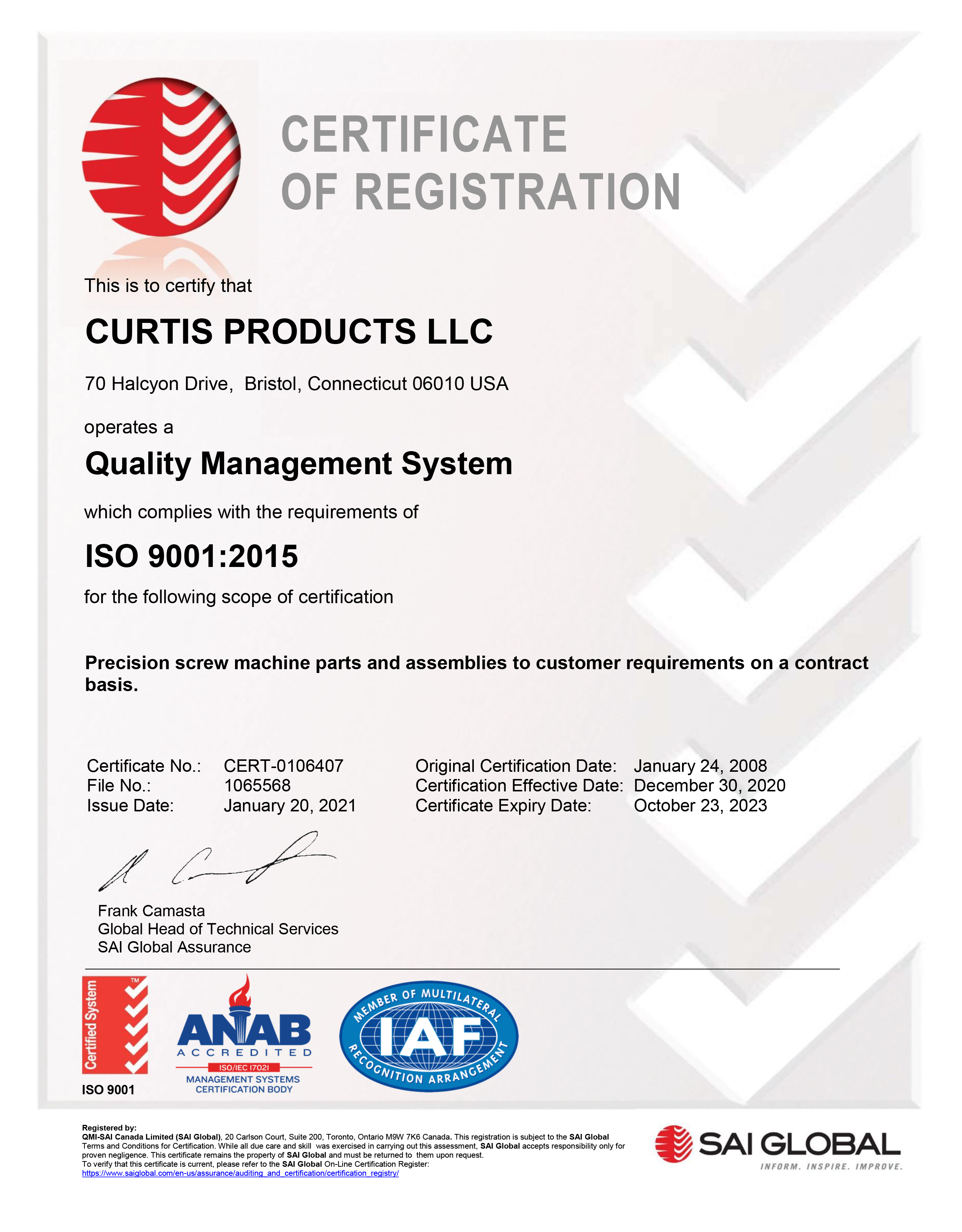 Certifications - Curtis Products